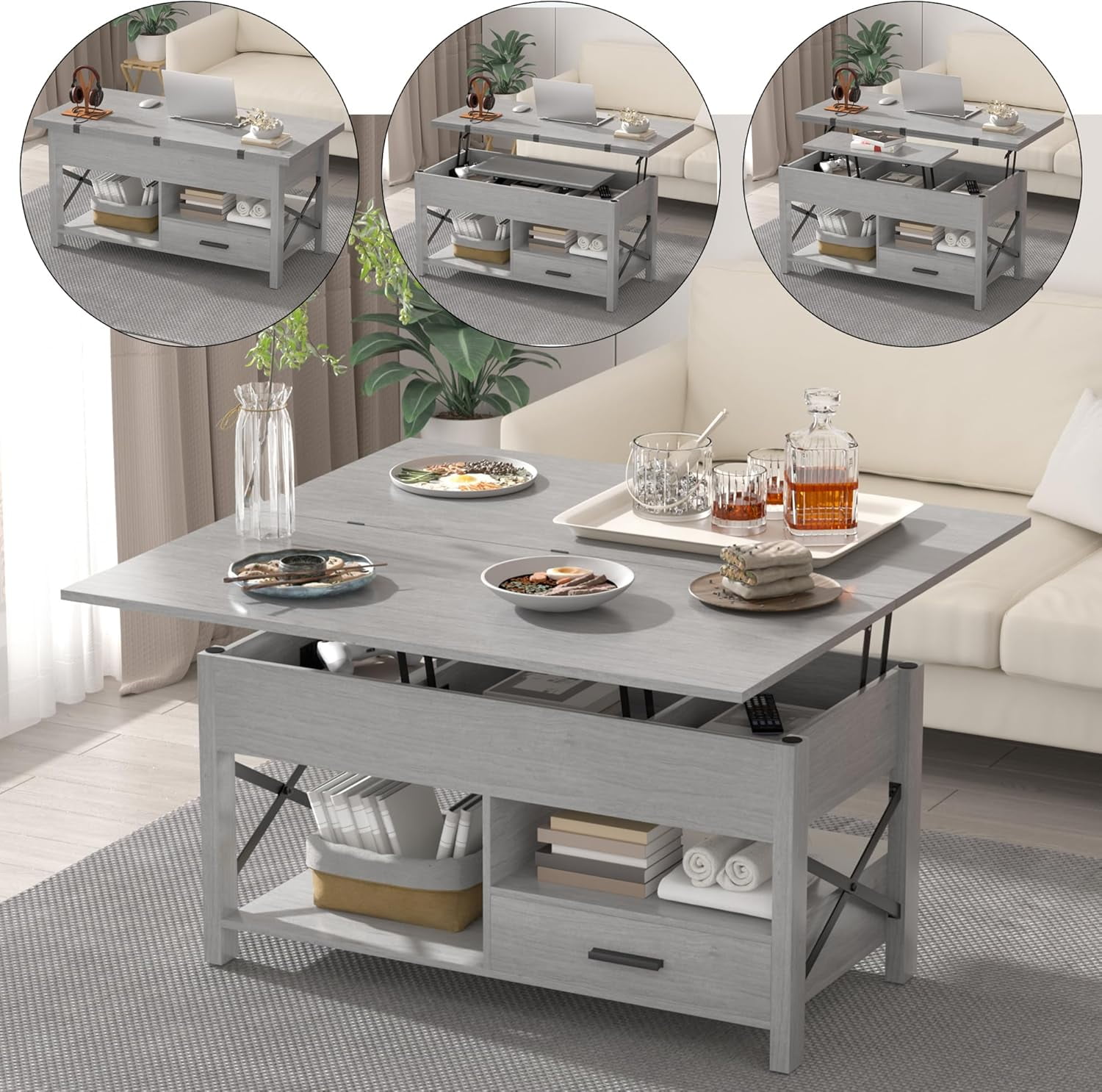 Coffee Table wth Lifting Top, Convertible Lift Top Coffee Table with ...