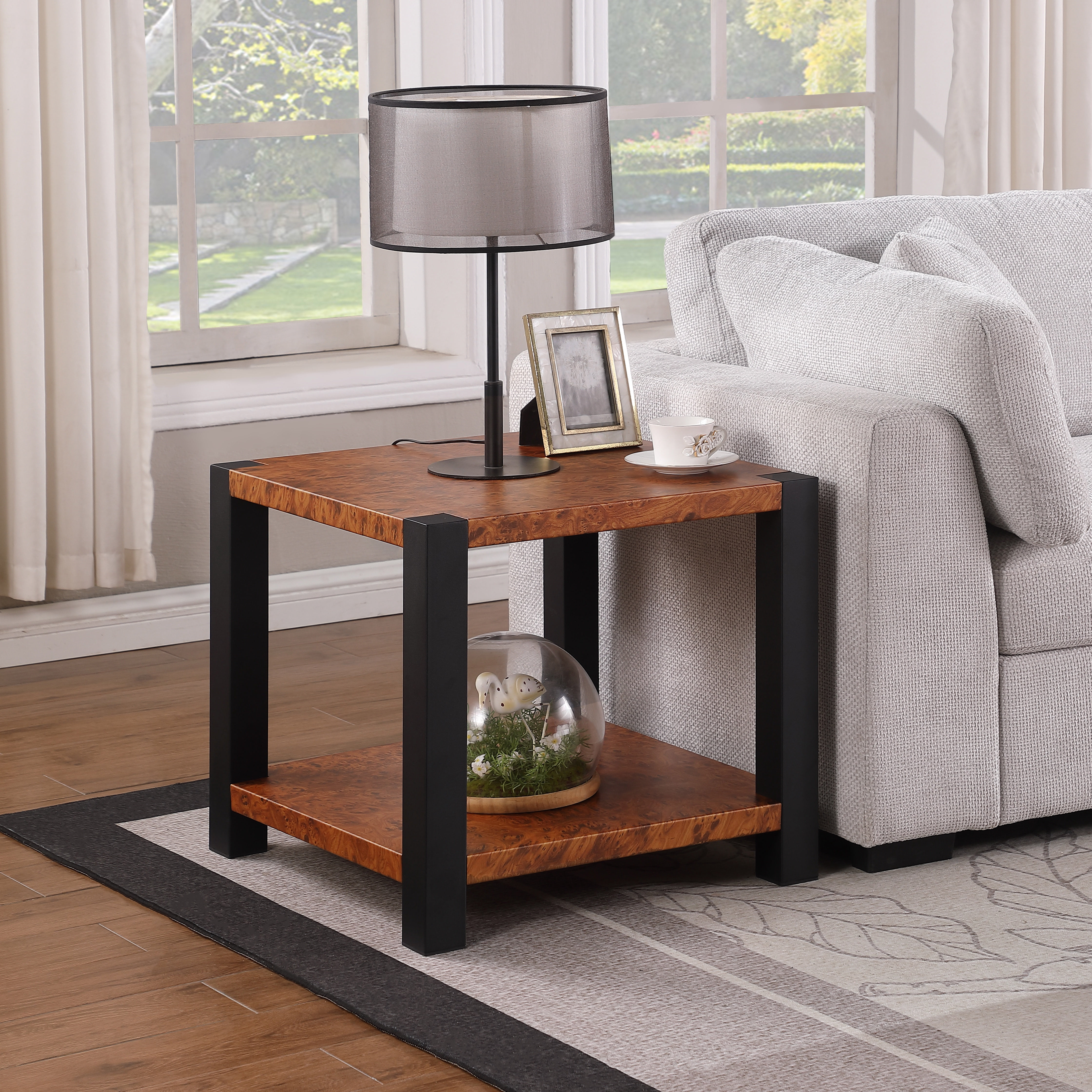 Coffee Tables 23.6-inch wide square end table, burl wood grain metal ...