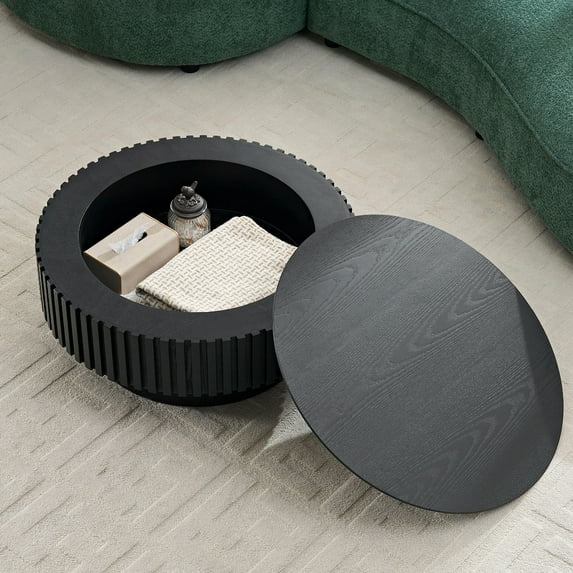 Coffee Tables 31.49'' Nesting Round Wood Coffee table with Storage for ...