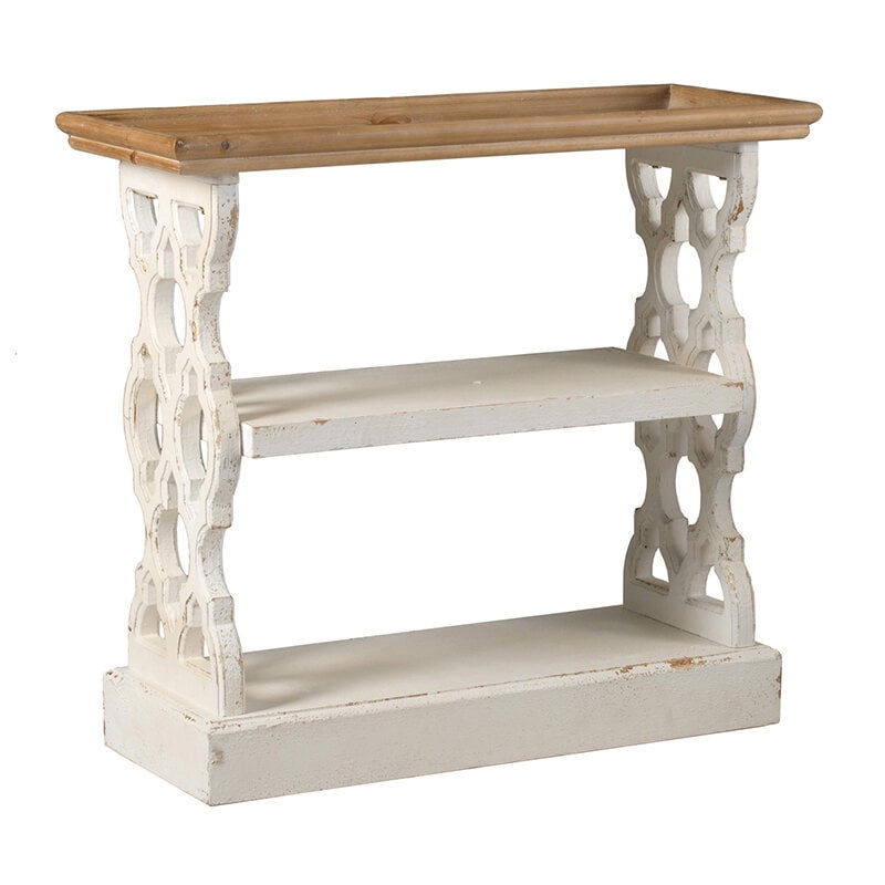 Coffee Tables 35.5" x 14" x 32" Distressed White and Natural Wood Shelf ...