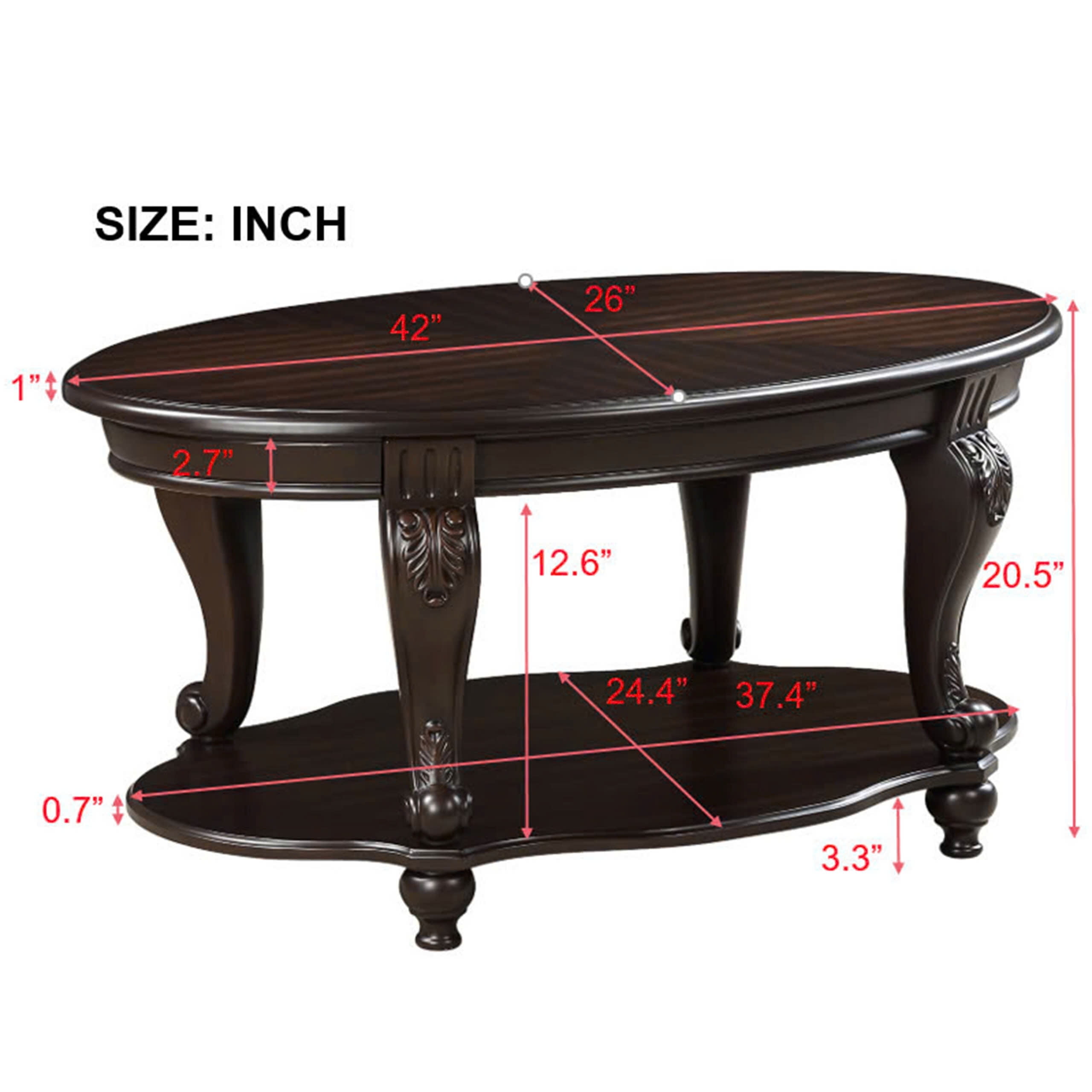 Coffee Tables 42'' oval wood coffee table for Living Room, 2-Tier Solid Wood Cocktail Table with ...