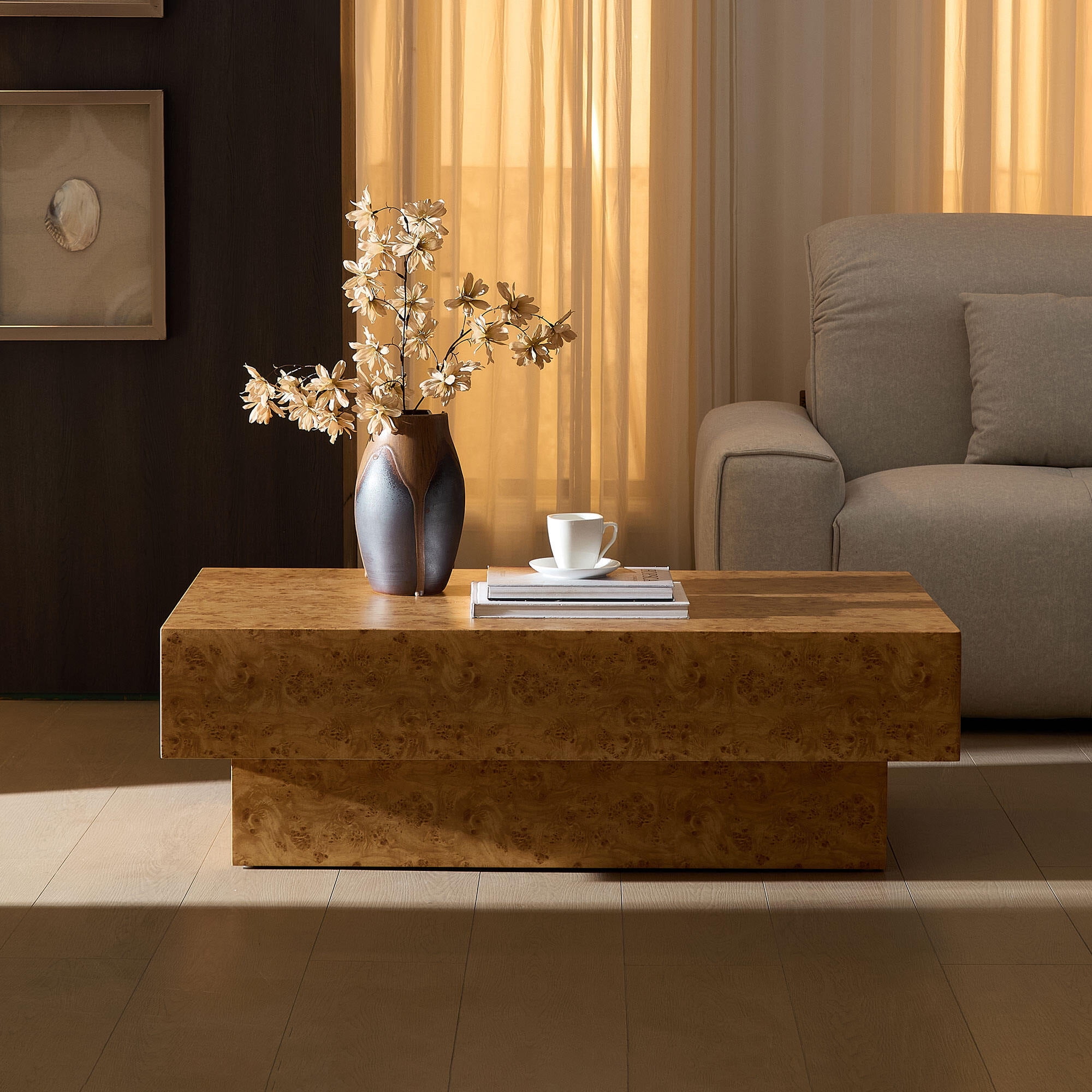Coffee Tables 43.31 Inch Faux Burl Wood Pattern Decal Coffee Table ...