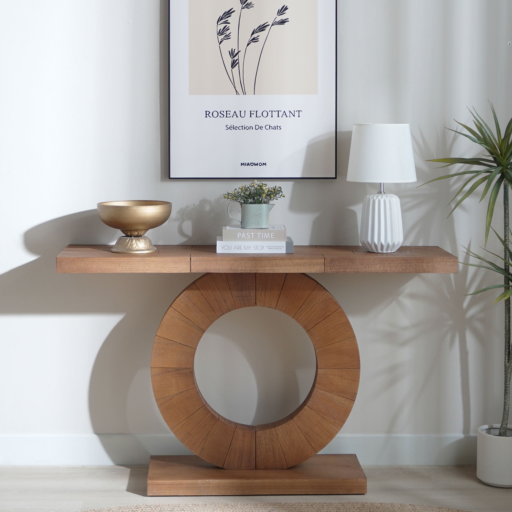 Coffee Tables 53.2in Modern Minimalist Wooden Console Table Circular Base Wooden Console Table ...