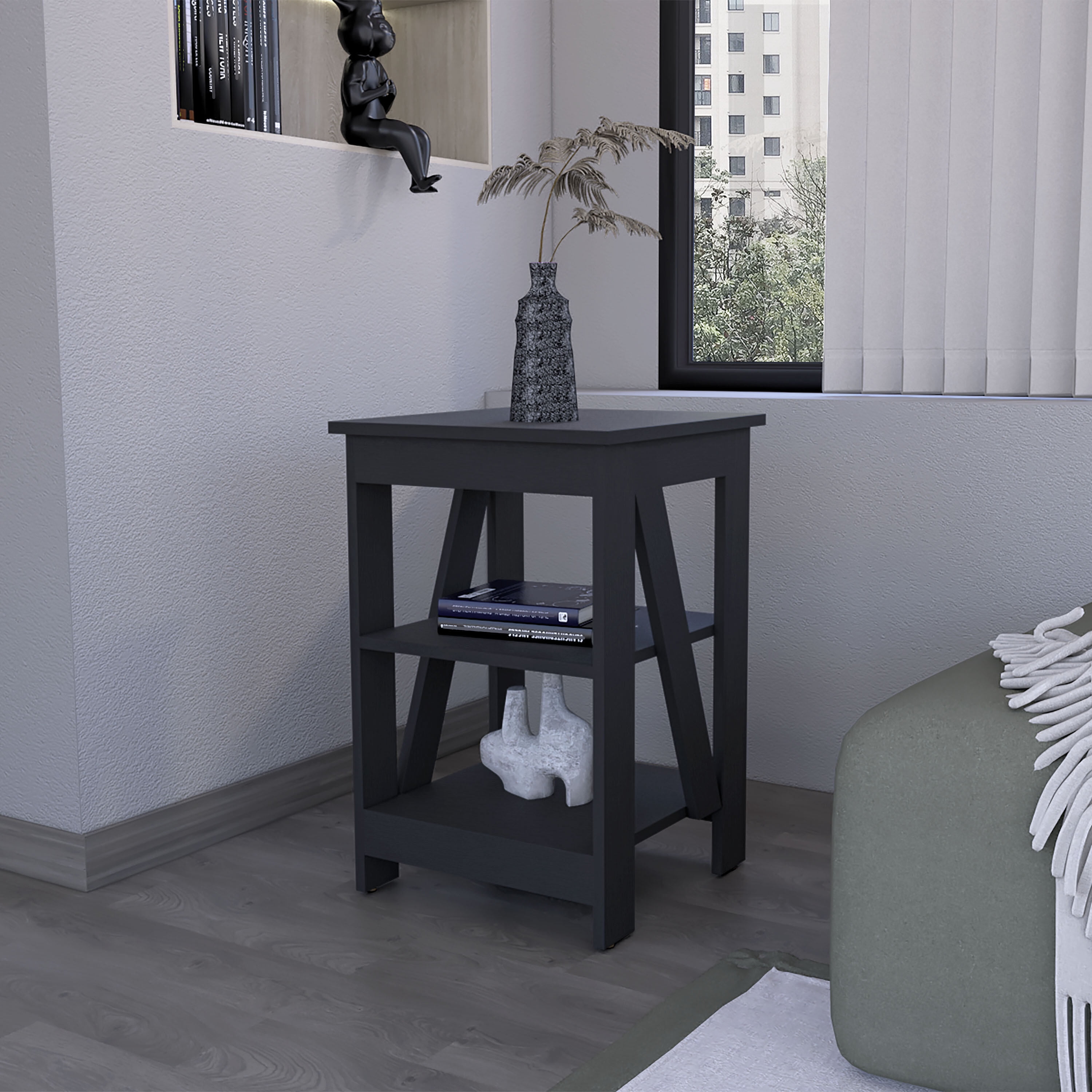 Coffee Tables, Clio Auxiliary Table, with two shelves, Black Wooden ...