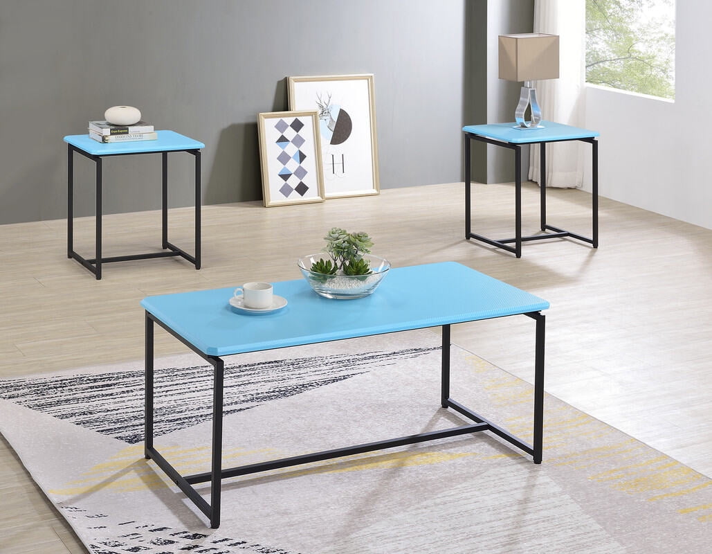 Coffee Tables Gaetano 3 Piece Blue Carbon Fiber Wrap 39.5"W Coffee ...