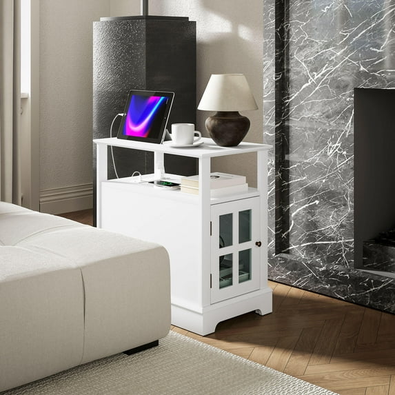 Coffee Tables HOMCOM End Table with Charging Station, Narrow Side Table ...