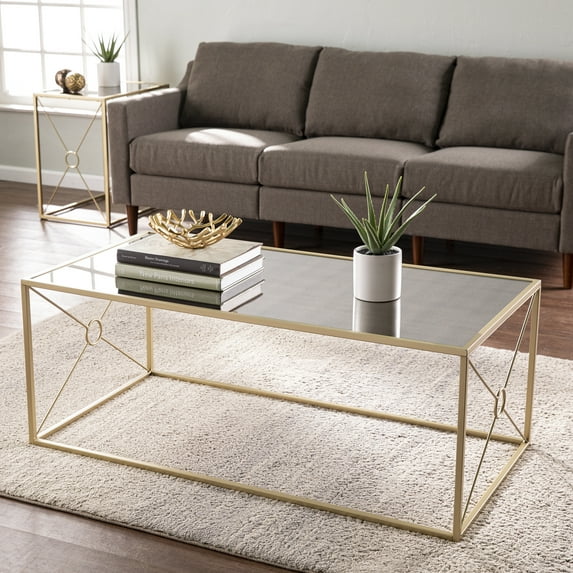 Coffee Tables, Larden Mirror-Top Cocktail Table, Gold Wooden Coffee ...
