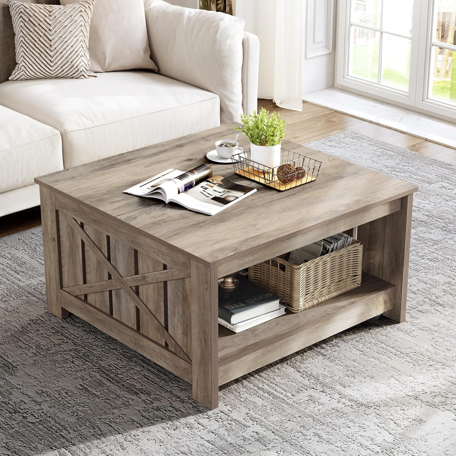 Coffee Tables for Living Room, Farmhouse Coffee Table with Storage ...