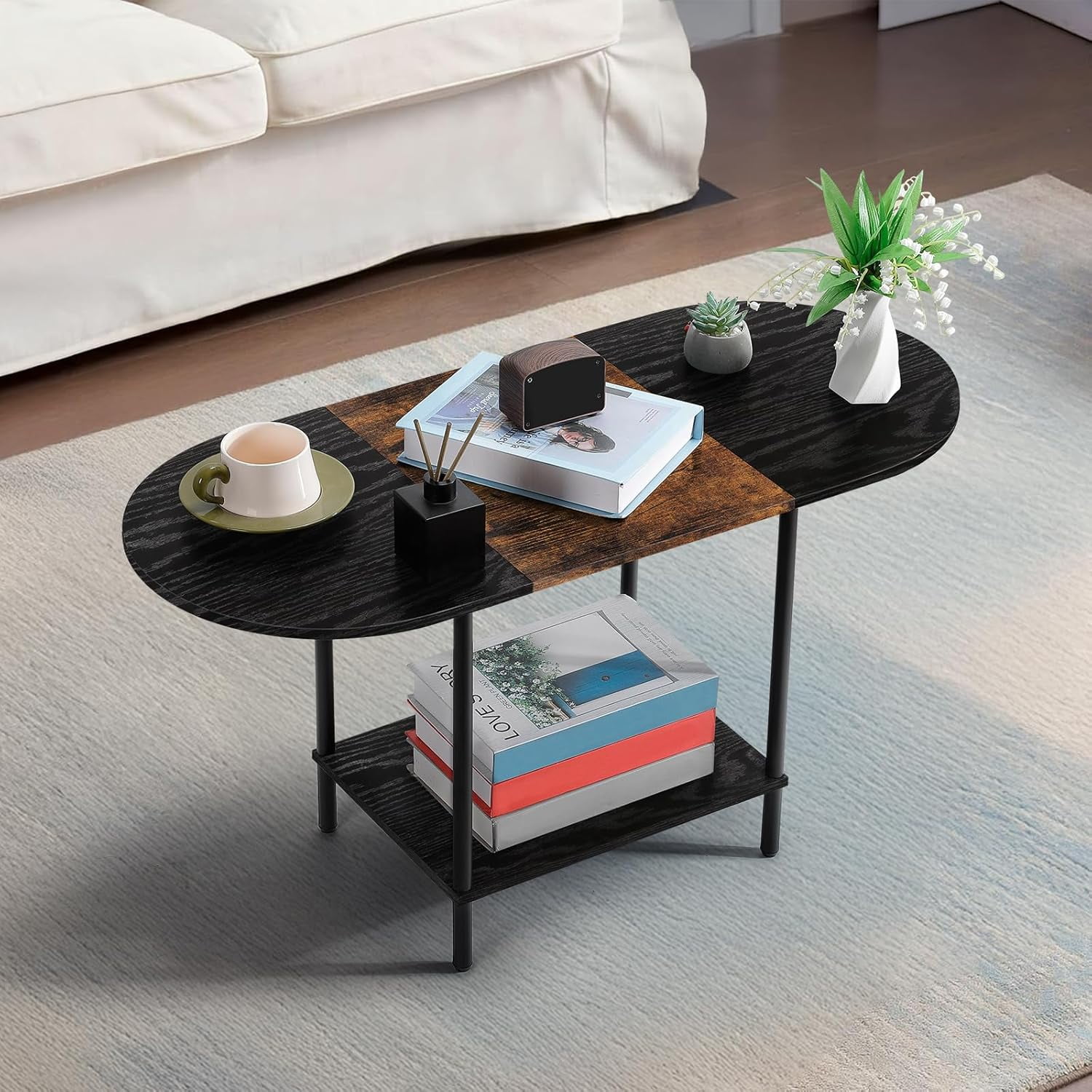 Coffee Tables for Living Room,Mid Century Small Oval Center Table with ...