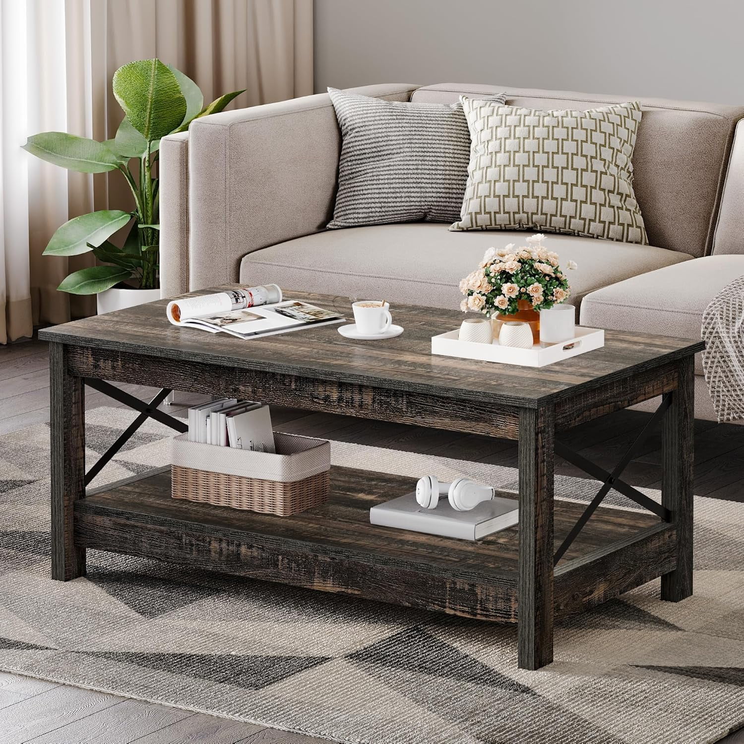 Coffee Tables for Living Room, Modern Farmhouse Coffee Table with ...