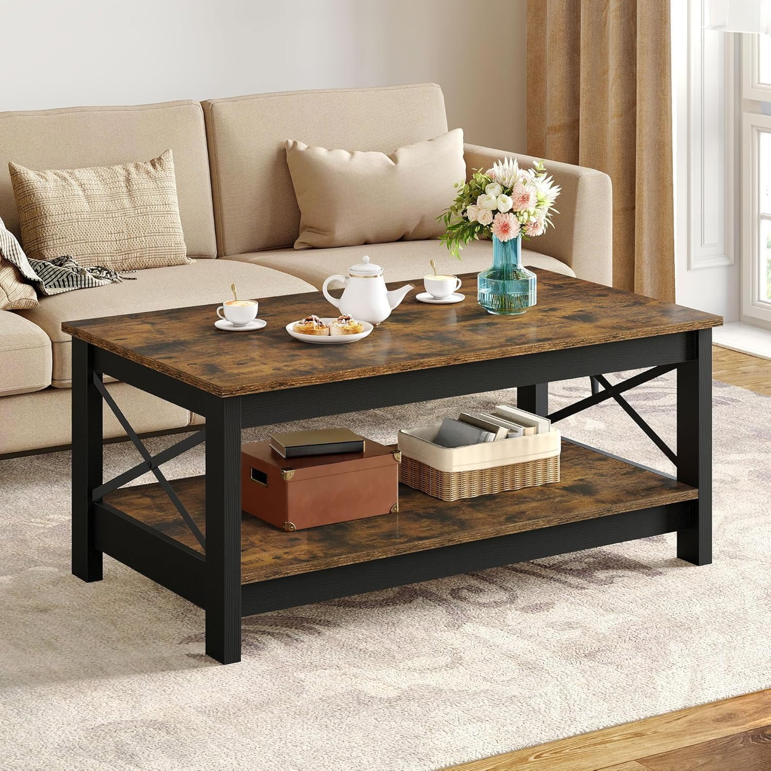 Coffee Tables for Living Room, Modern Farmhouse Coffee Table with ...