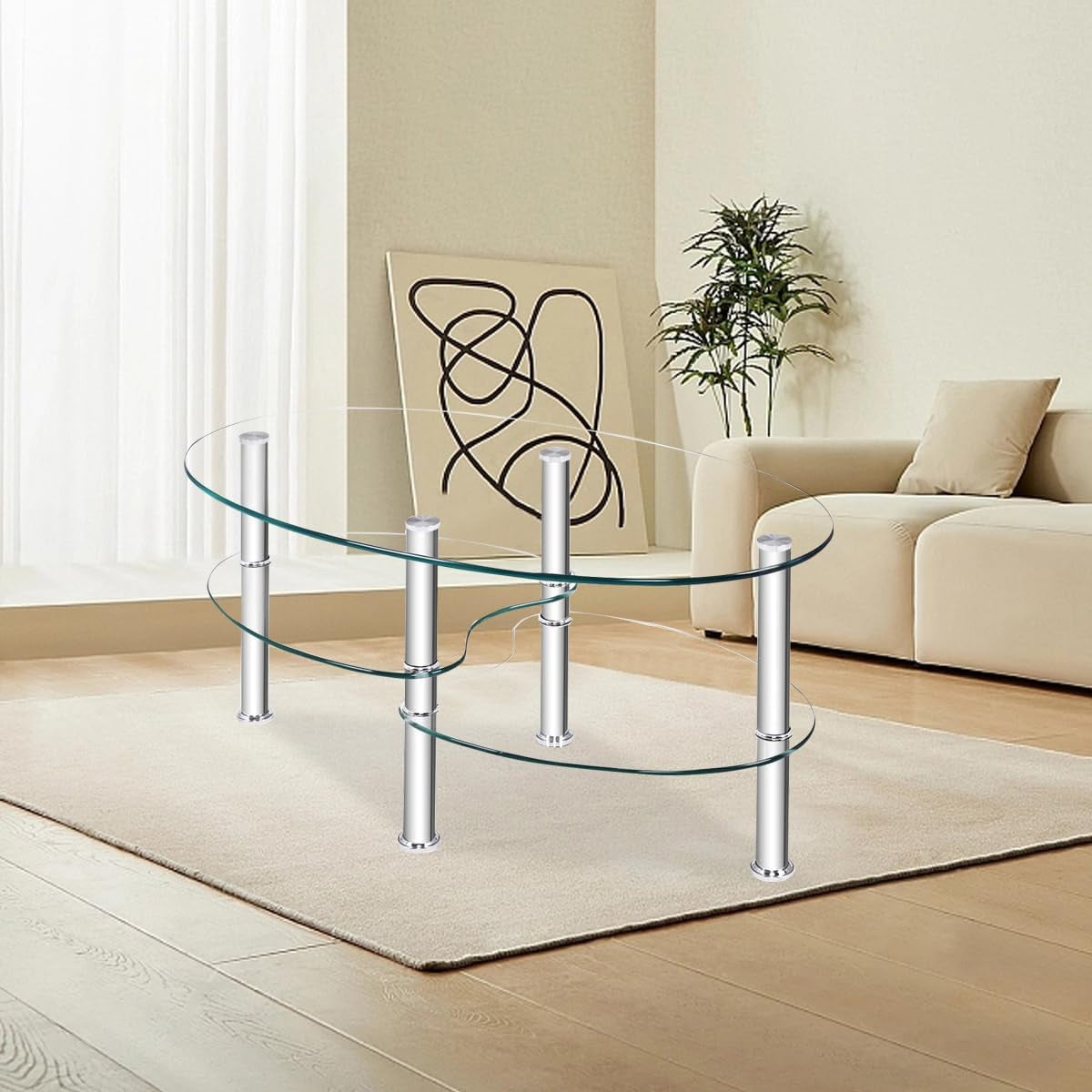 Coffee Tables for Living Room, Oval Glass Center Table for Living Room ...