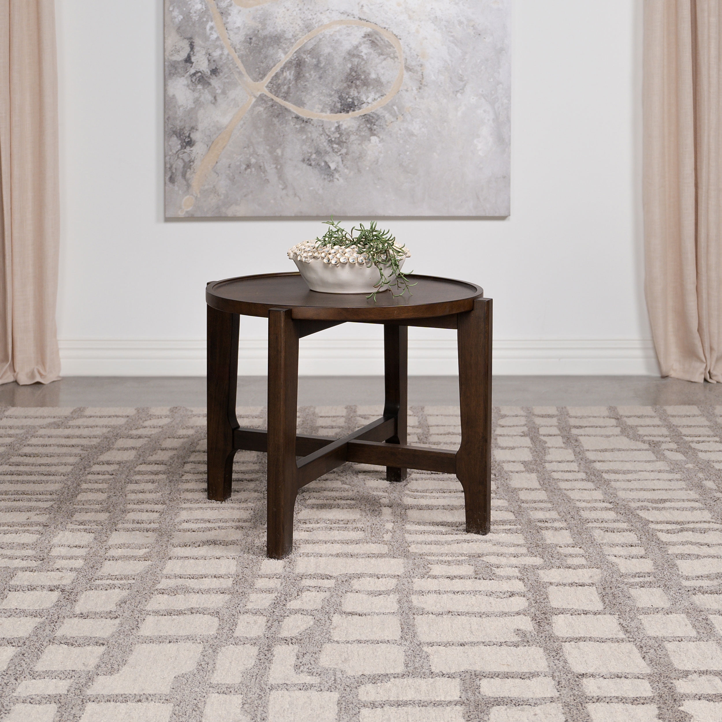 Coffee Tables, Mavis Dark Brown Round Solid Wood End Table, Dark Brown ...