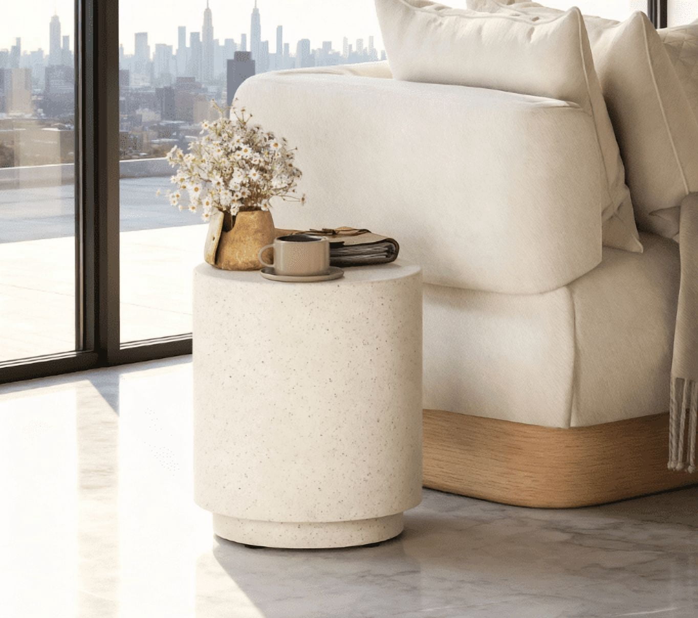 Coffee Tables Nordic style Table with Concrete Finish Round Side Table ...
