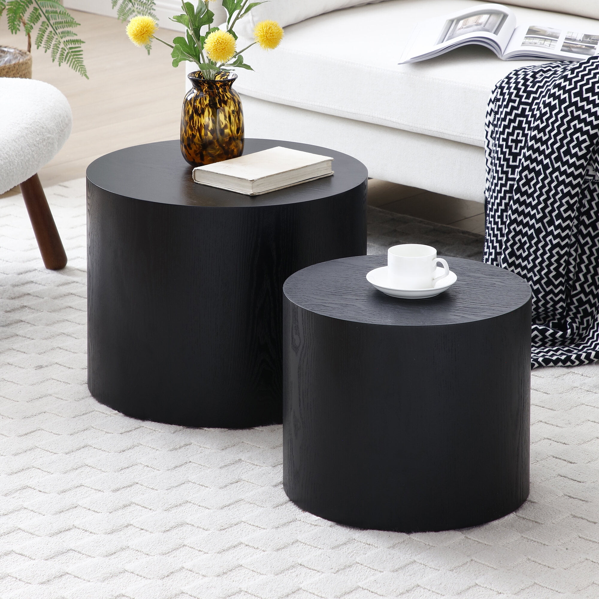 Coffee Tables Round Coffee Table Set of 2, Nesting Coffee Tables for ...