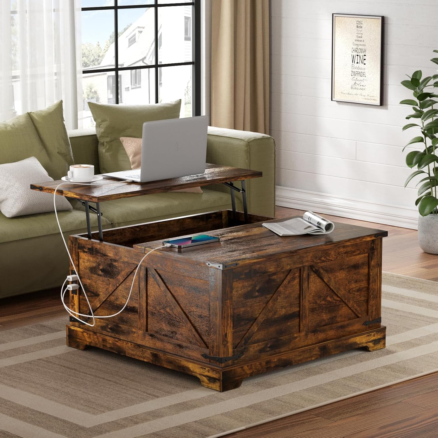 Coffee Tables with Storage for Living Room, 31.5" W Lift Top Farmhouse ...