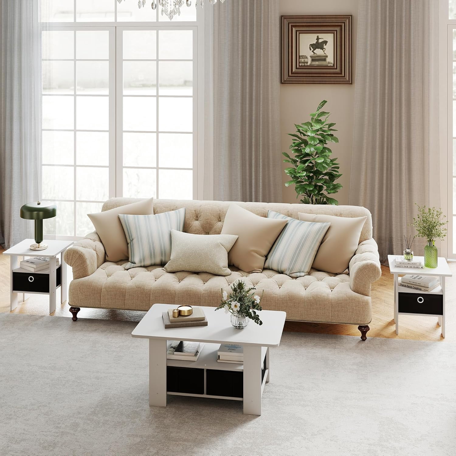 Coffee Tables for Living Room 3-Piece Set, Coffee Table and End Tables ...