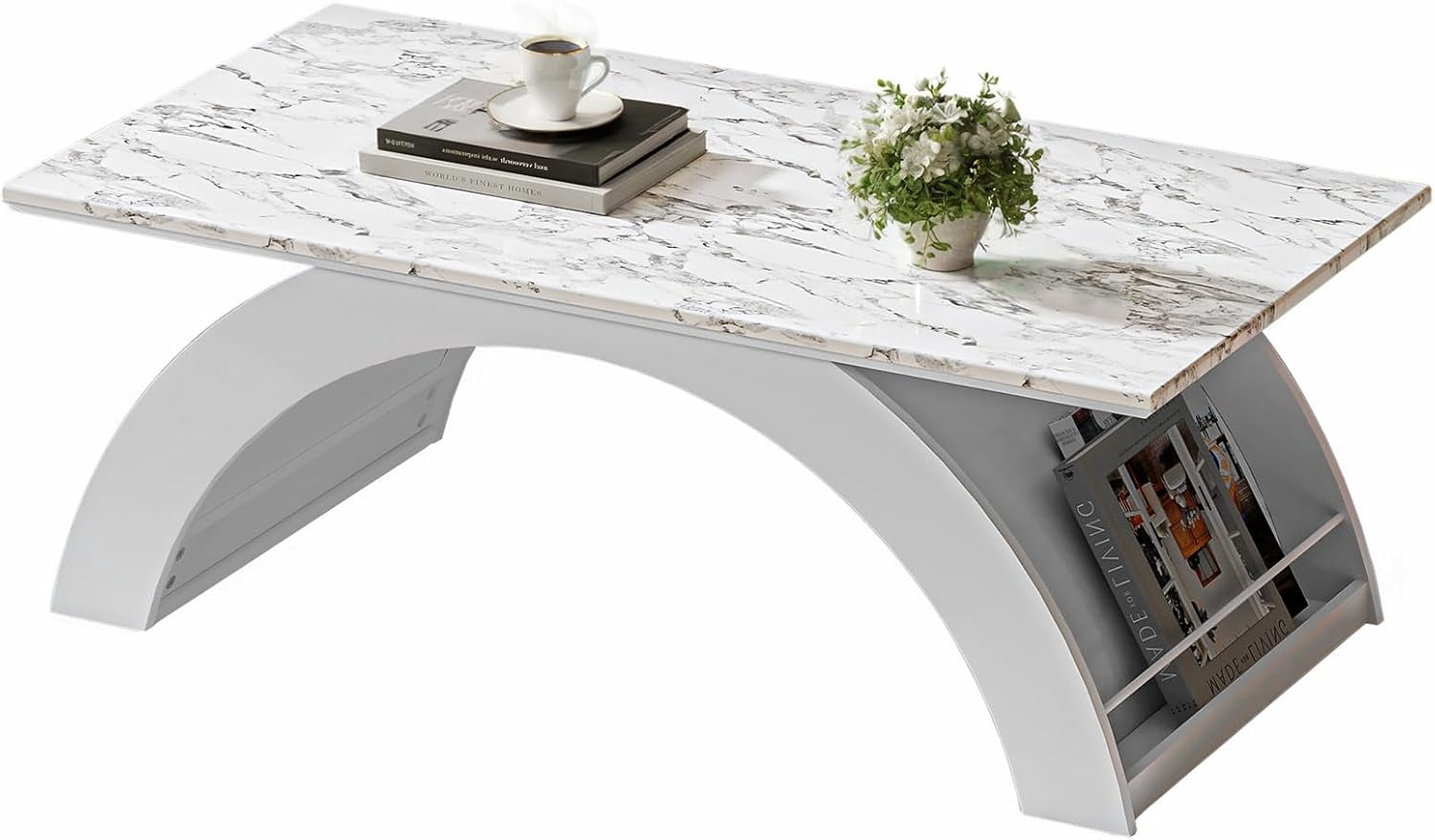 Coffee Tables for Living Room, 45" Marble Coffee Table with RGB Strip ...
