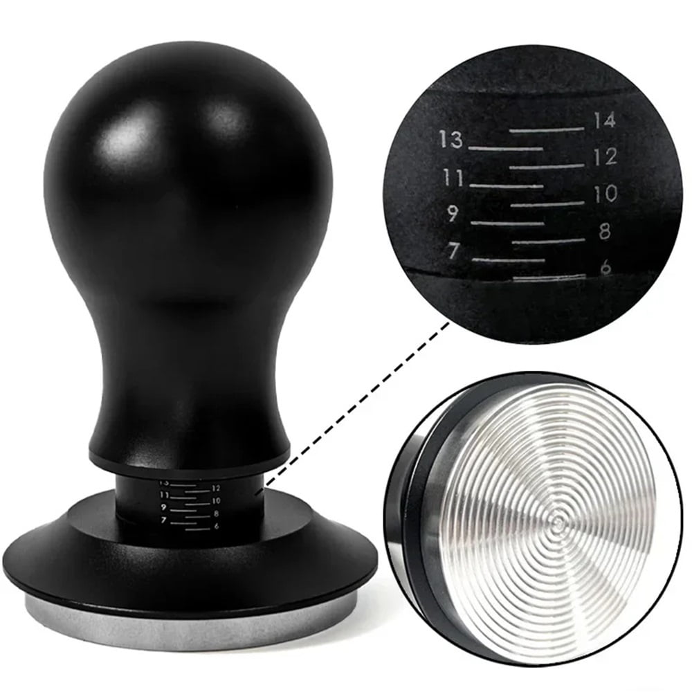 Coffee Tamper 54mm Ripple Base Espresso Tamper Barista Spring Loaded Coffee Tamper with Depth ...