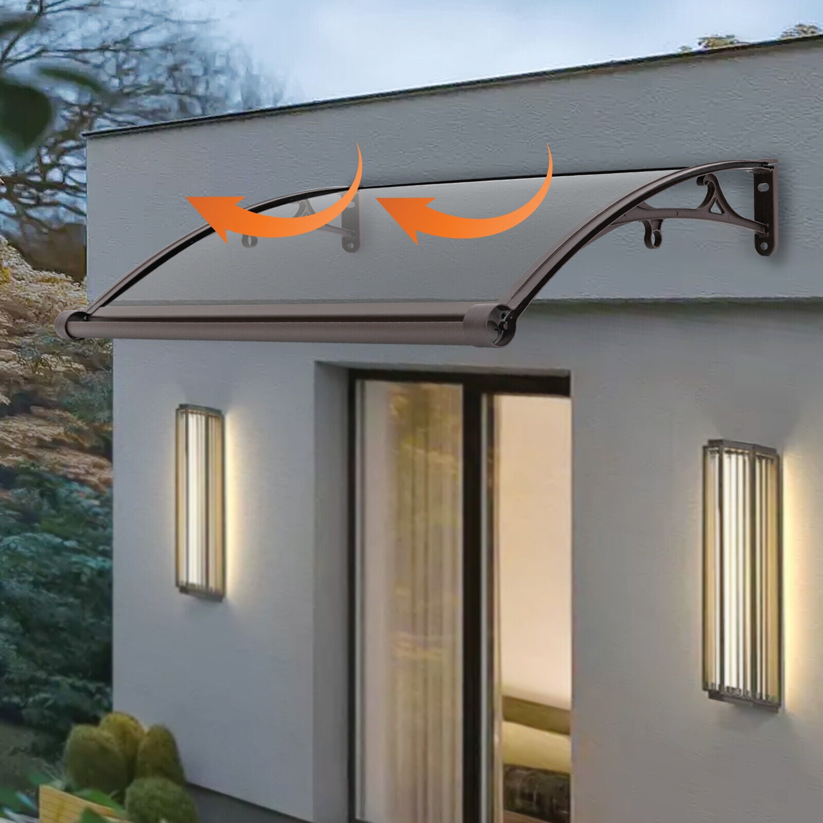 Door Awning Canopy, 40.15x24.4in Coffee+Tan Aluminum Alloy and PC ...
