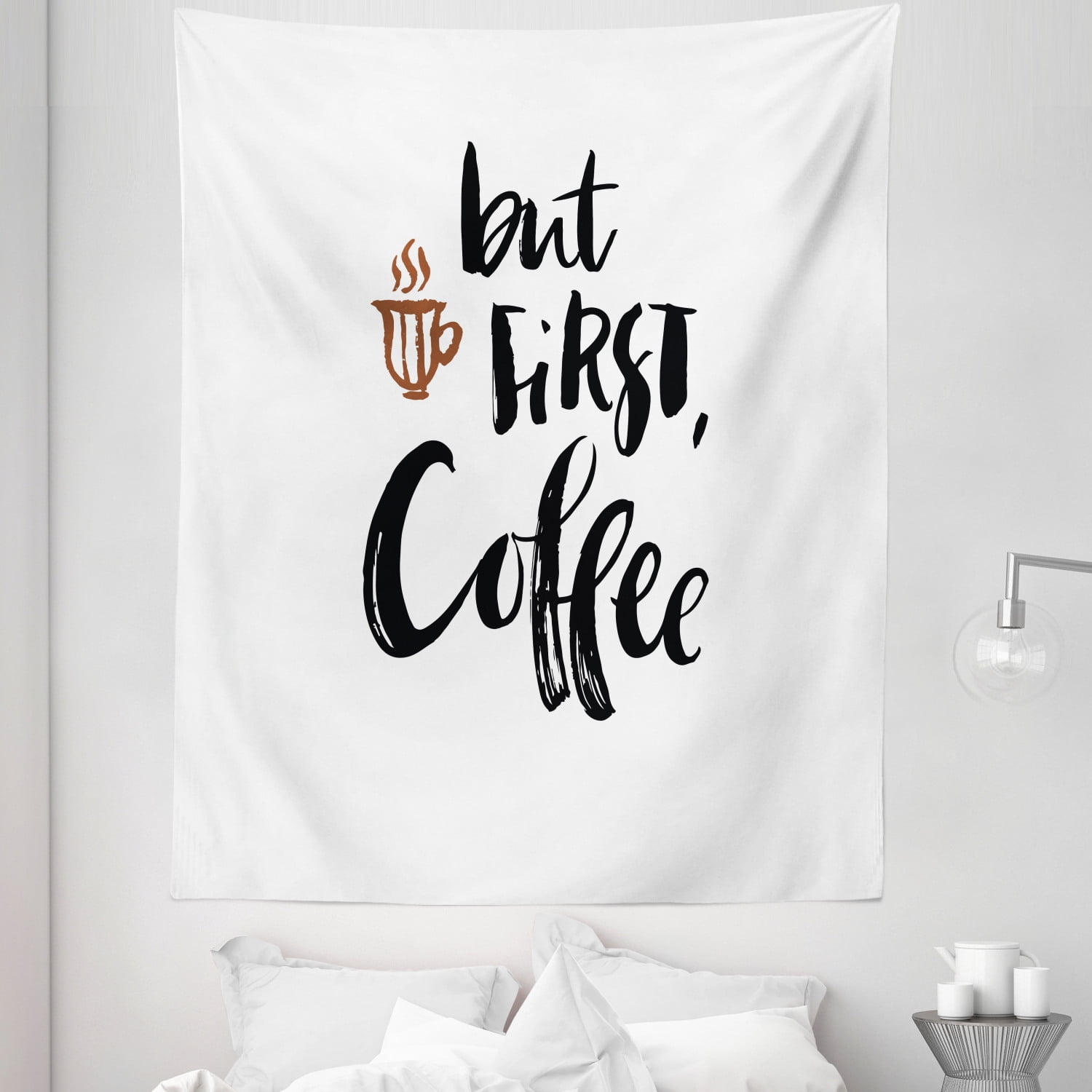 Coffee Tapestry, Brush Calligraphy Modern Hand Drawn but First Coffee ...