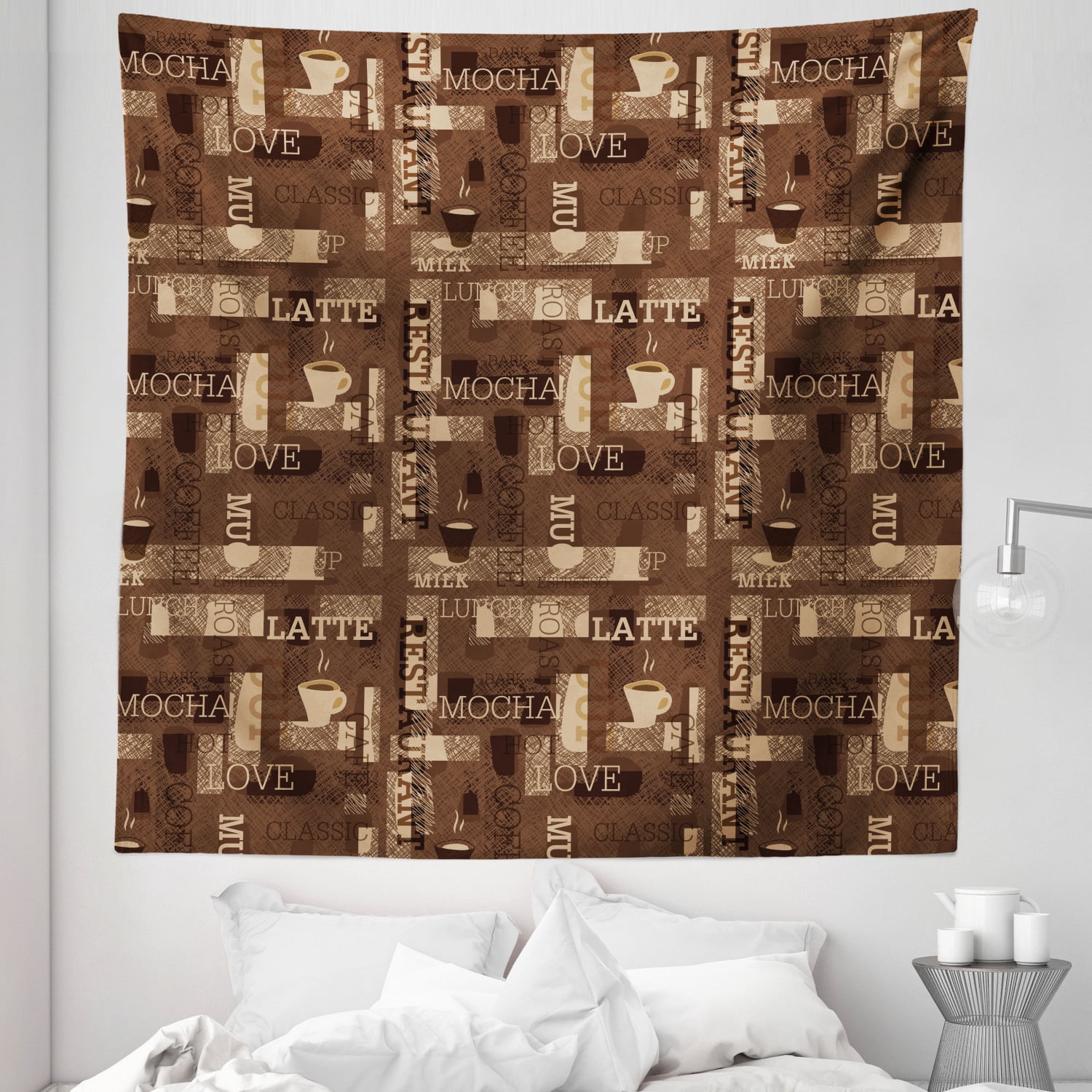 Coffee Tapestry, Cafeteria Pattern with Hot Mocha Latte Milk Love ...