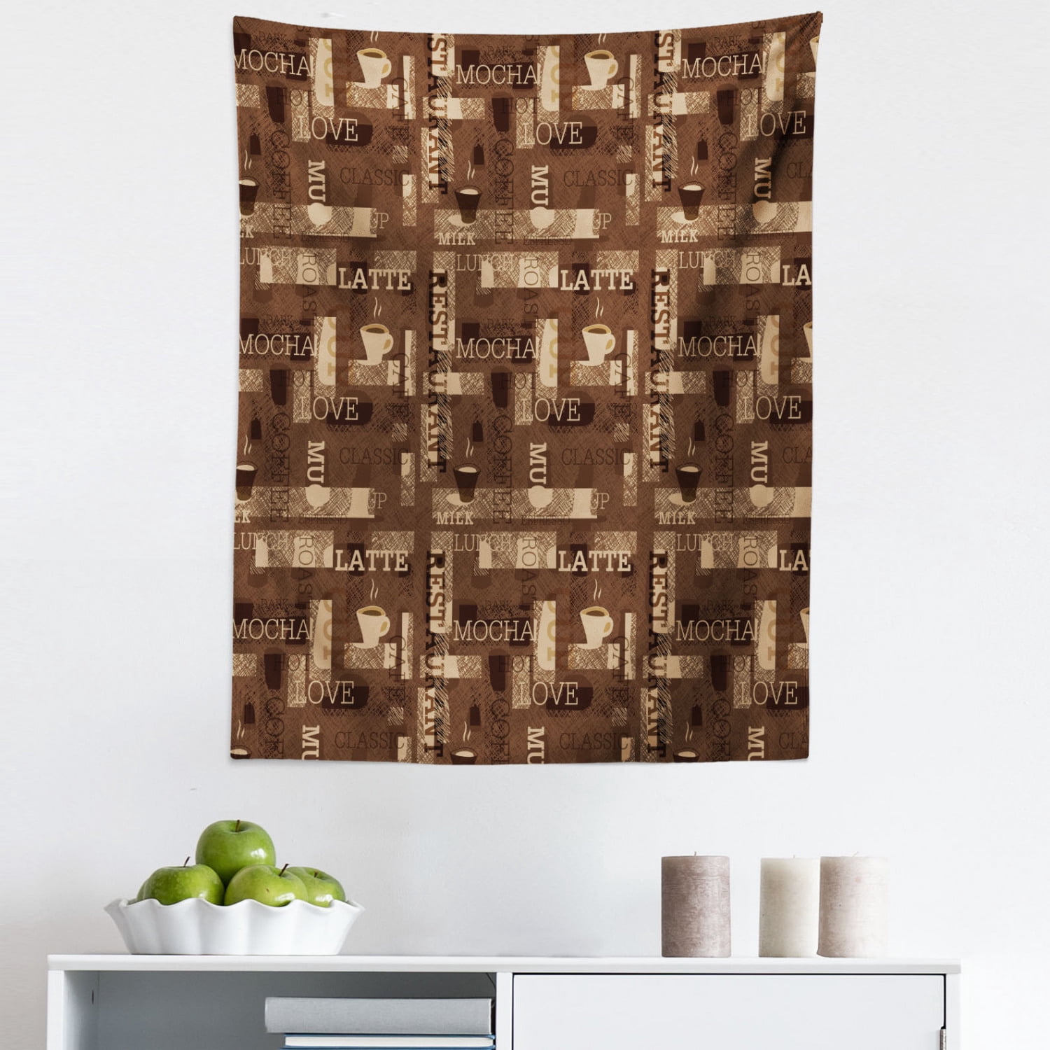 Coffee Tapestry, Cafeteria Pattern with Hot Mocha Latte Milk Love ...