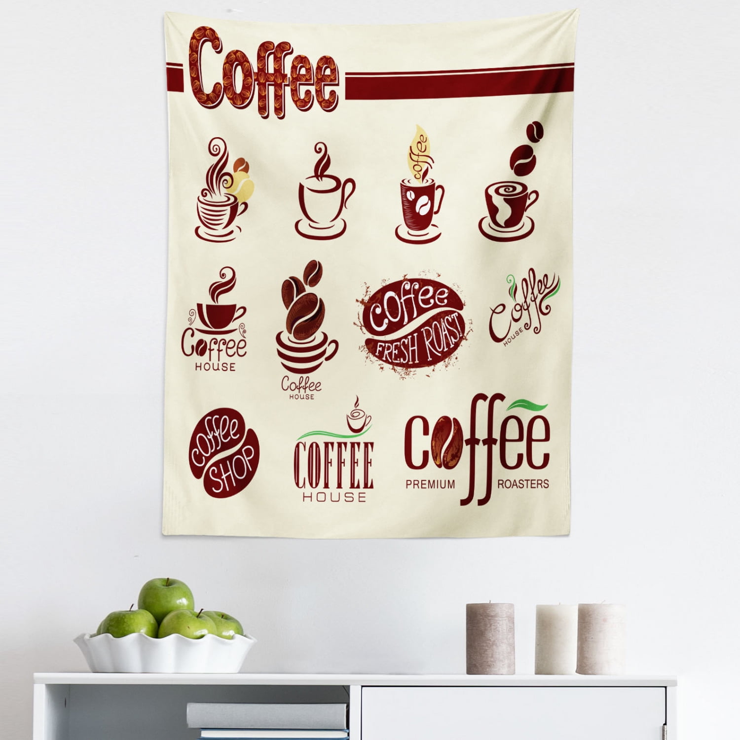 Coffee Tapestry, Coffee House Pattern Abstract Design Elements ...