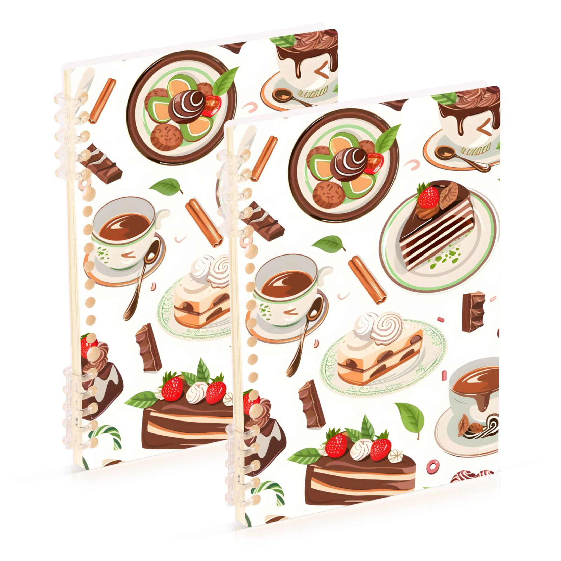 Coffee Tea Cups Cakes Leaves Ring Binder Notebook Journey Note Diary ...