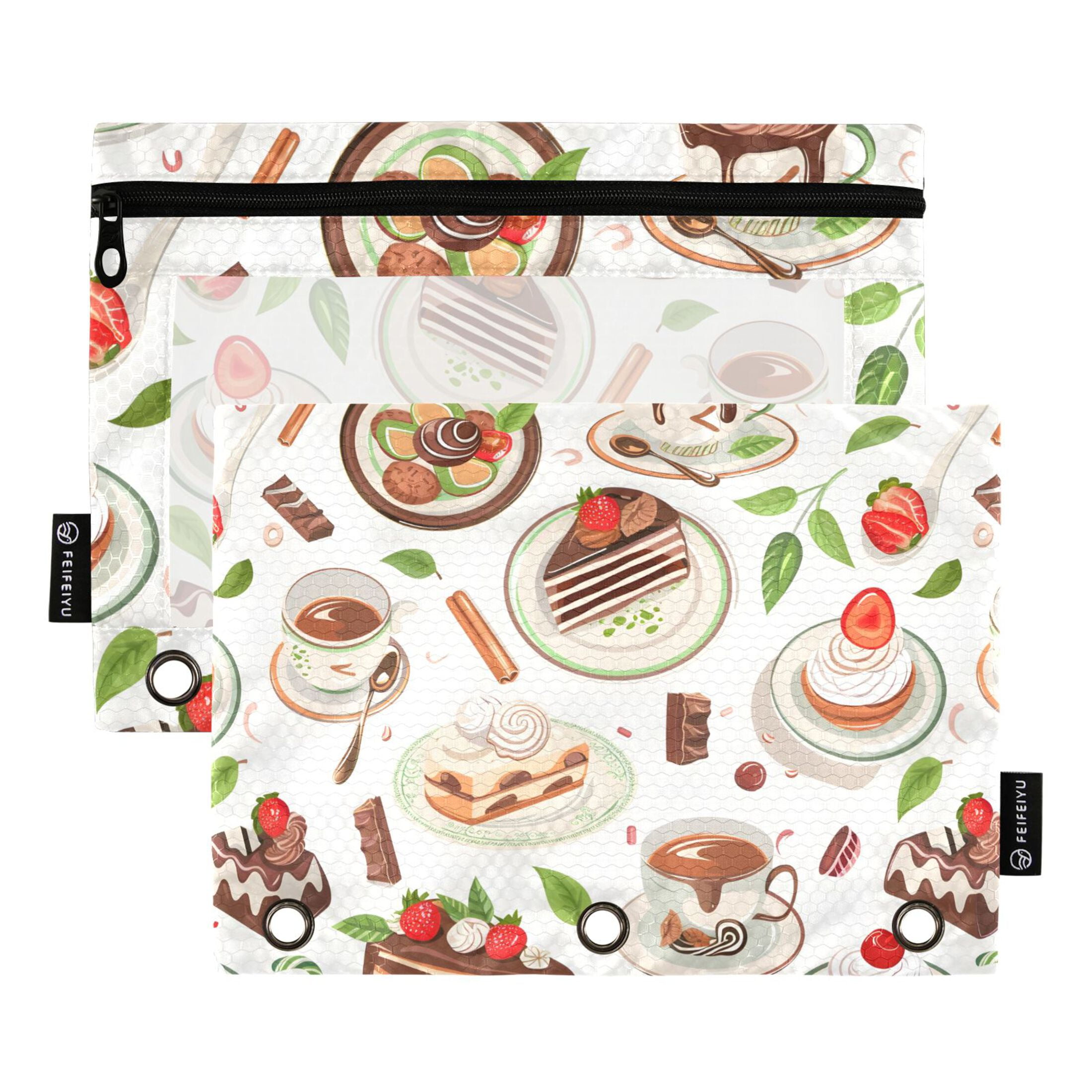 Coffee Tea Pots Cups Leaves 2 Pack Pencil Pouch for 3 Ring Binder ...