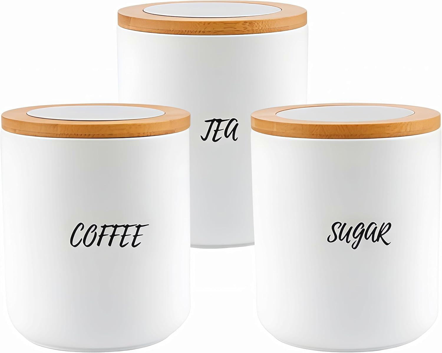 Coffee Tea Sugar Canisters, 28.7 Ounces Ceramic Canister for the ...