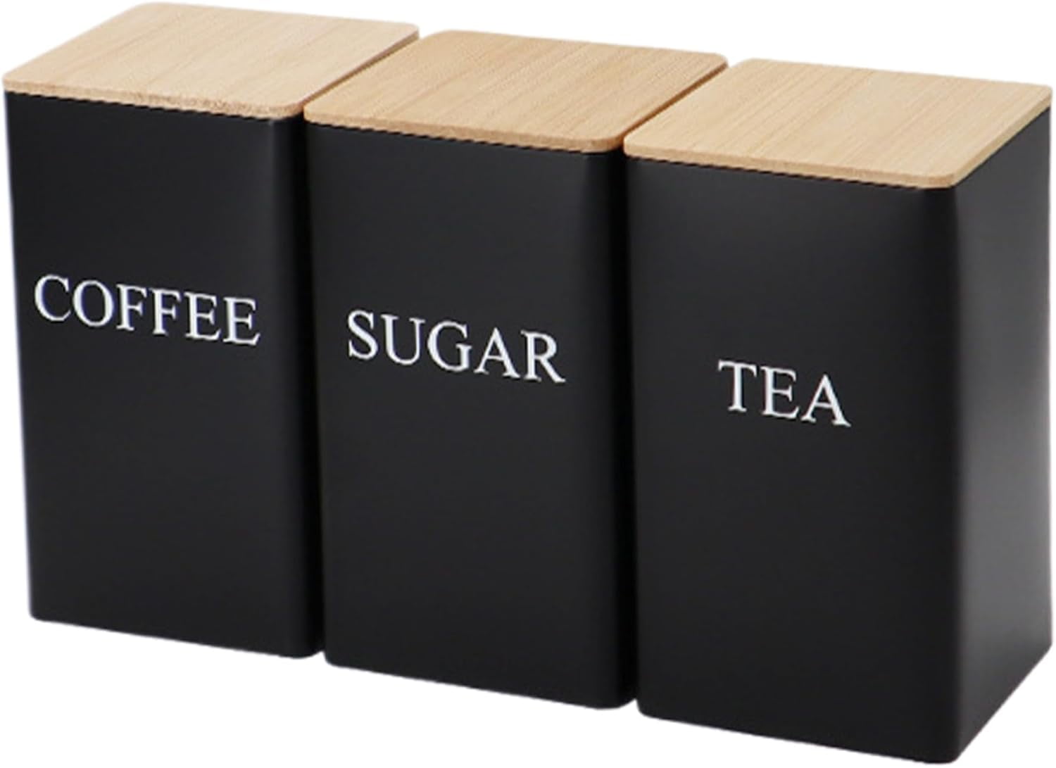YSTDHL Coffee Tea Sugar Containers, Black Iron Canister Set, Airtight ...