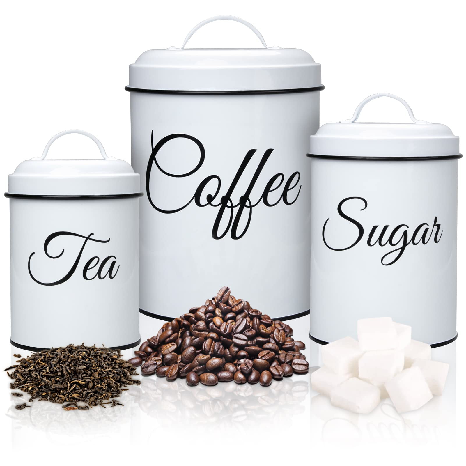 Coffee Tea Sugar Containers for Countertop, 3-Piece Stainless Steel ...