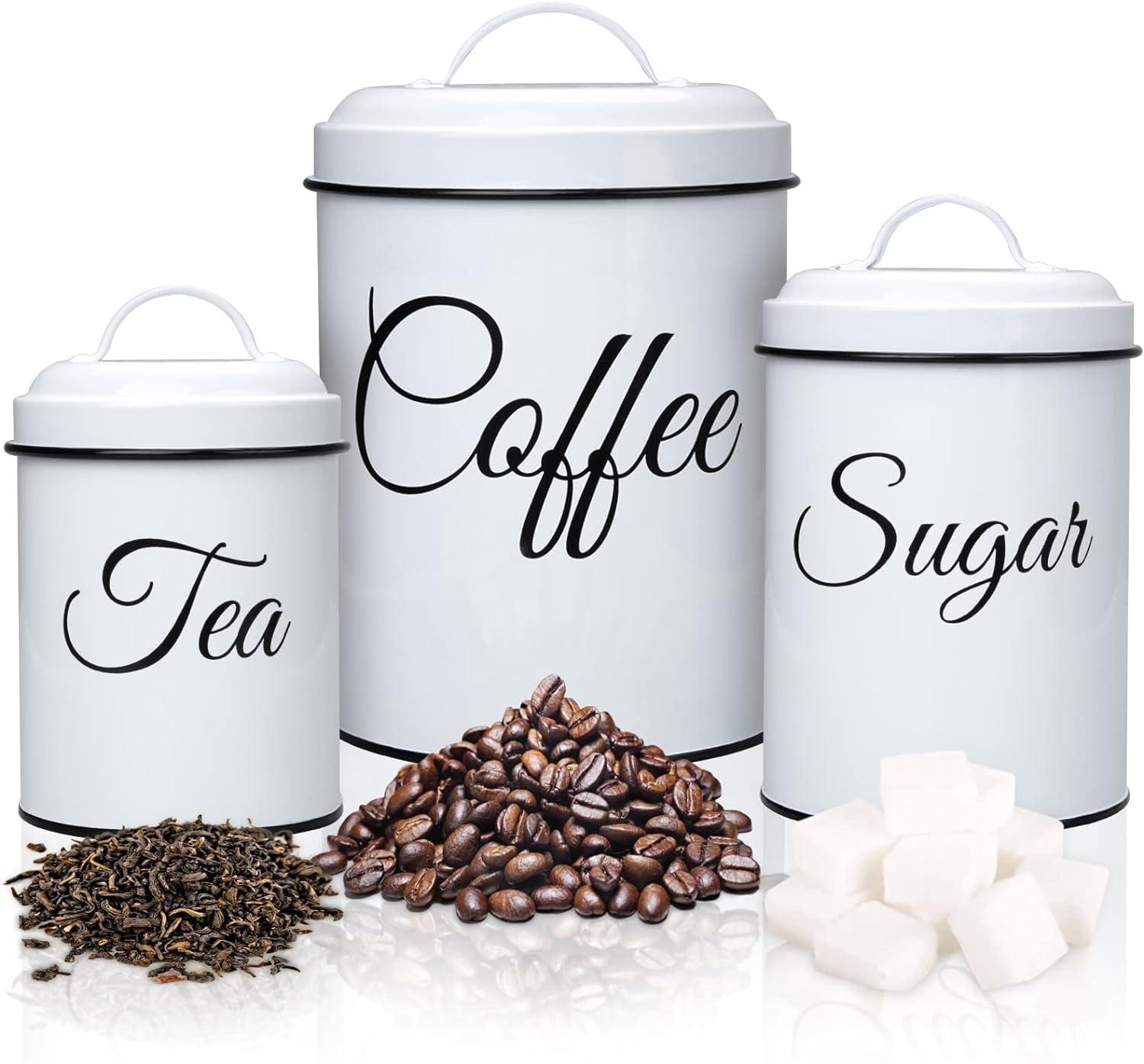 Coffee Tea Sugar Containers for Countertop, 3-Piece Stainless Steel ...