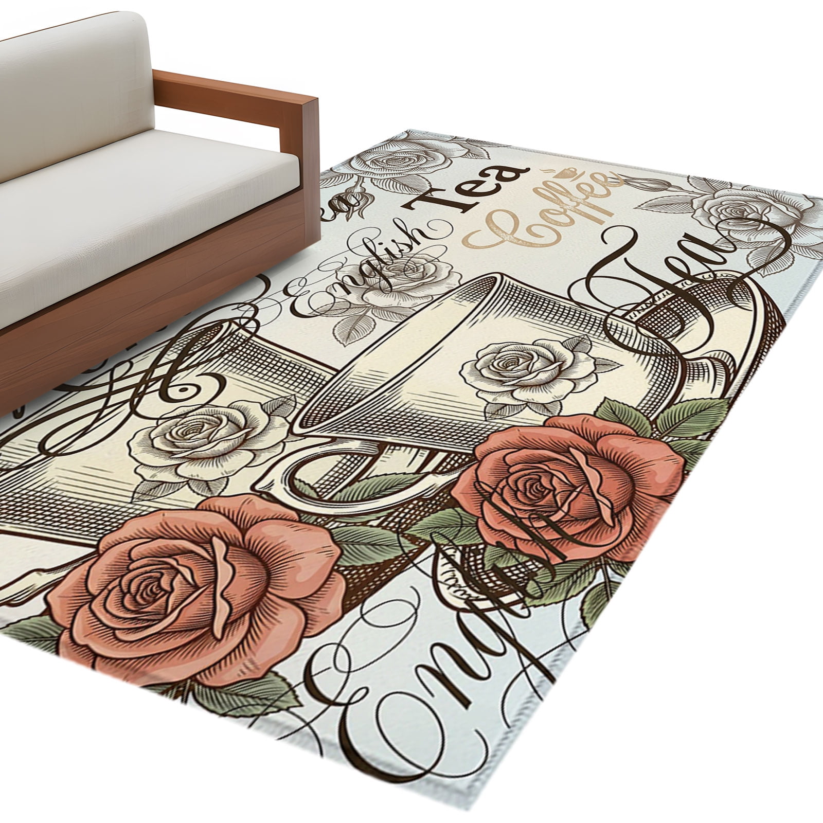Coffee Tea Time Area Rug Washable 3x5 Entryway Rug Non-Slip Indoor Low ...