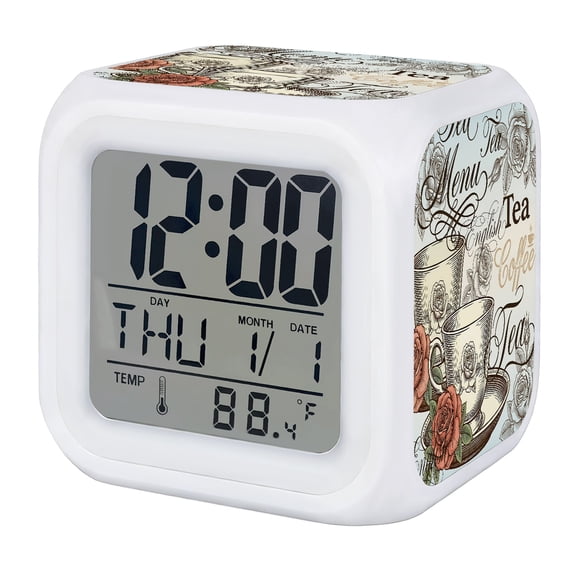 Coffee Tea Time Digital Alarm Clock for Bedrooms, Smart LED Alarm Clock ...