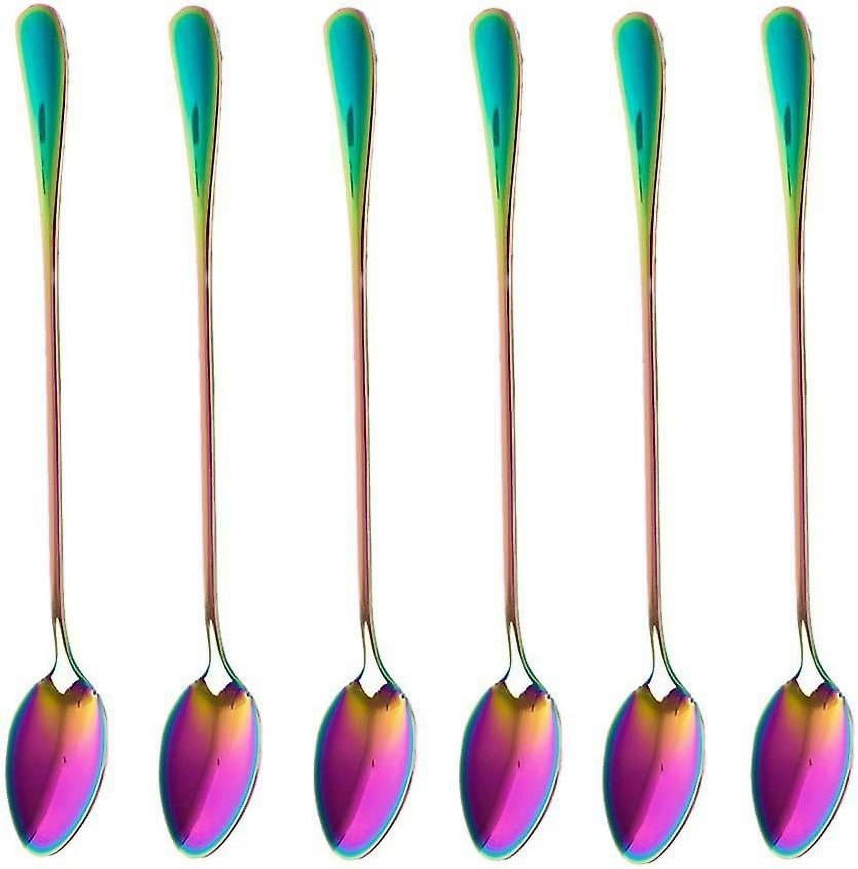 Coffee Teaspoons, Rainbow Color Coffee Spoon Long-Handle Ice Cream ...