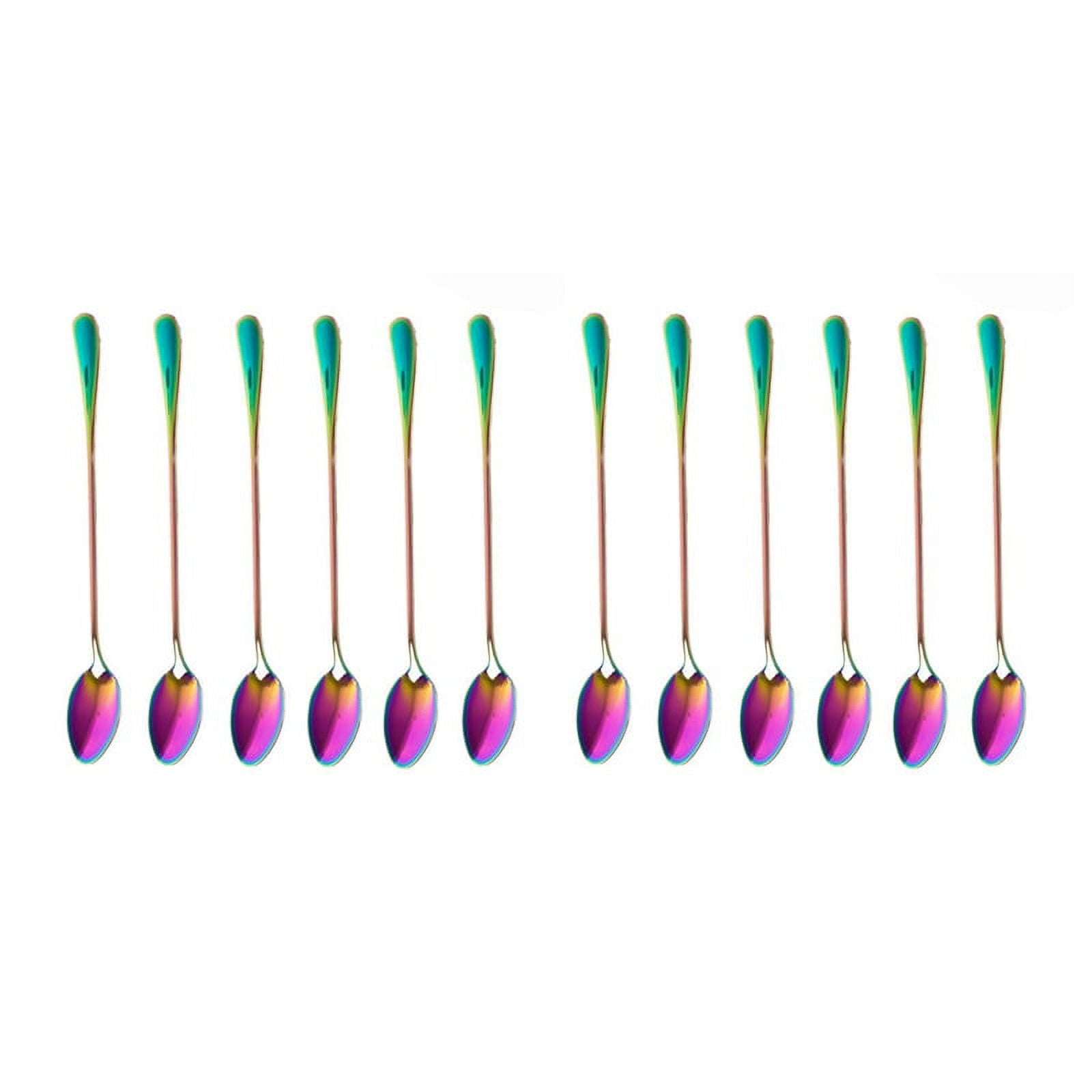 Coffee Teaspoons, Set of 12 Rainbow Color Coffee Spoon Long-Handle Ice ...