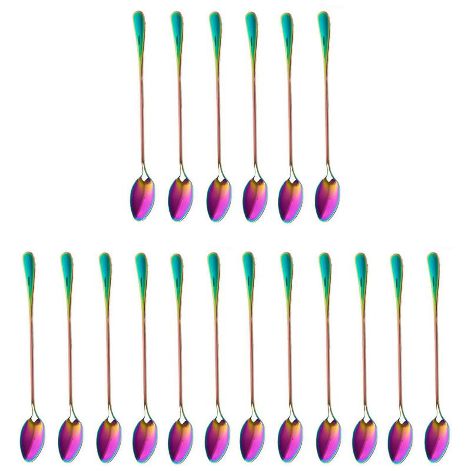 Coffee Teaspoons, Set of 18 Rainbow Color Coffee Spoon Long-Handle Ice ...