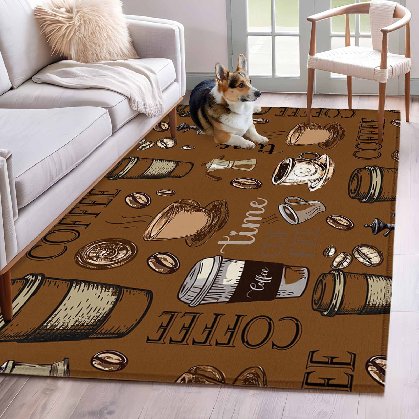 Coffee Theme Area Rug 4x6 Washable Rug Non Slip Funny Brown Vintage ...