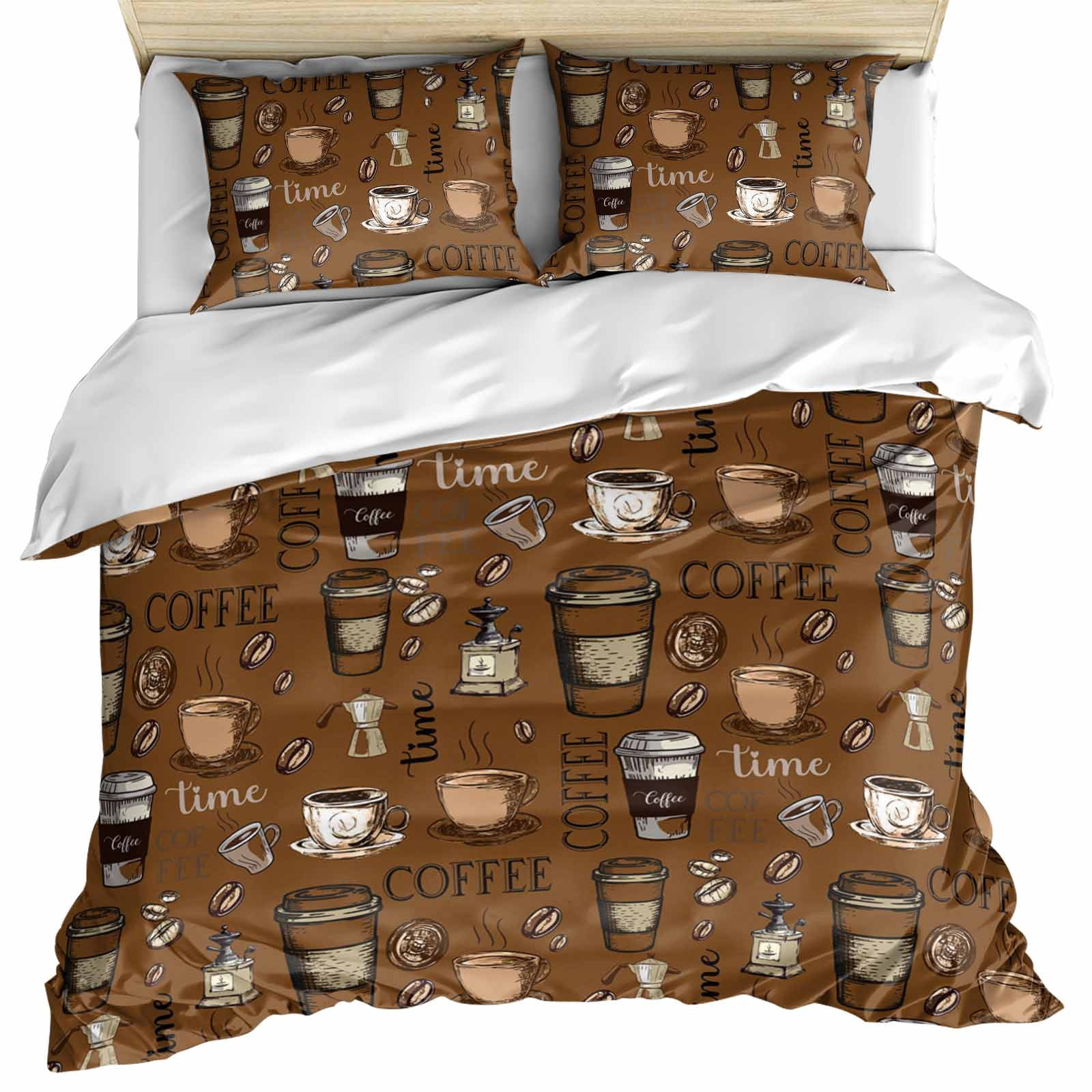 Coffee Theme Bedding 3 Piece Duvet Cover Set Full Size, Funny Brown ...