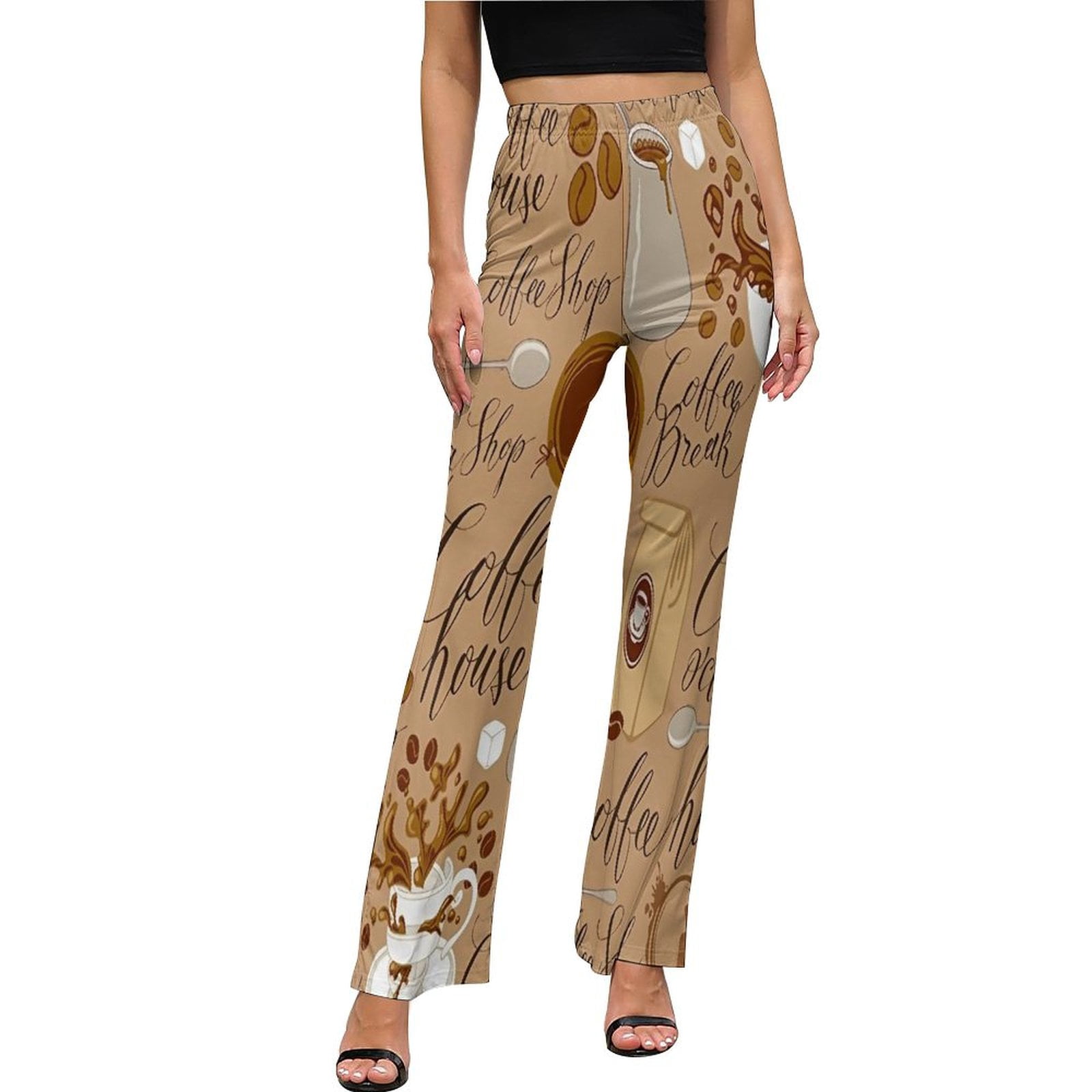 Coffee Theme Coffee Beans Cup Coffee High Waisted Casual Flared ...