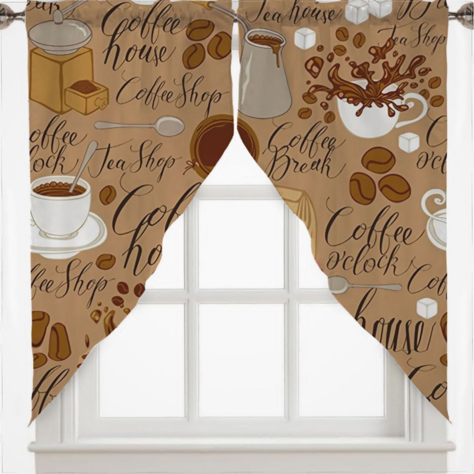 Coffee Theme Coffee Beans Cup Coffee Swag Valances For Windows 2 Pack ...