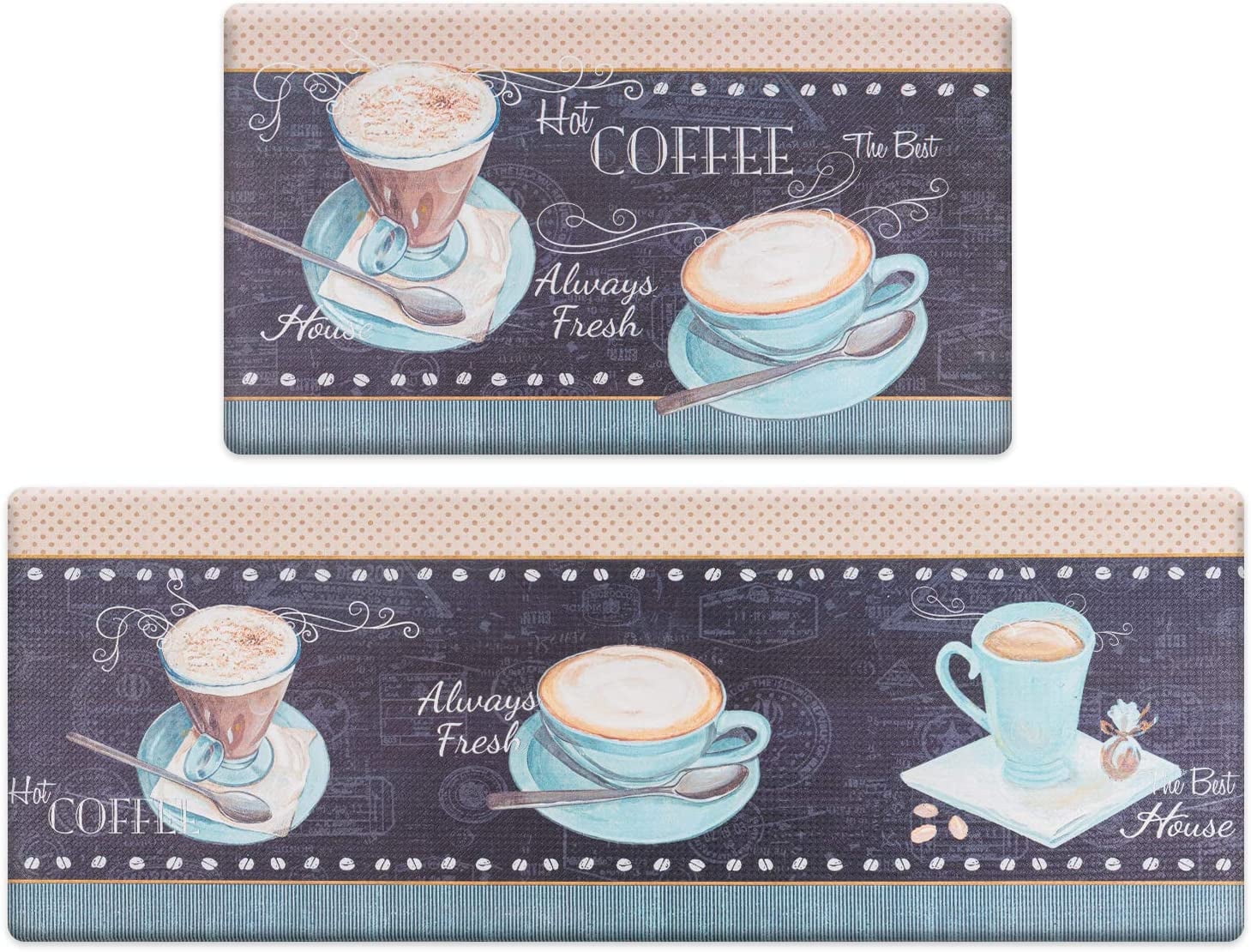 Mindunm Coffee Print Black Kitchen Mat, 17 x 47 in, Easy To Clean 2 ...