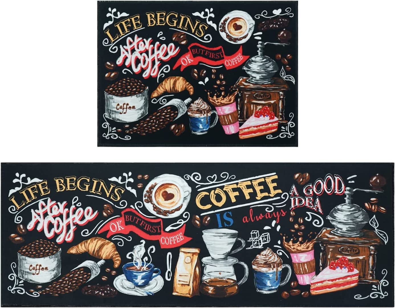 Coffee Theme Kitchen Rug Set,Coffee Rugs for Kitchen Coffee Cup Runner ...
