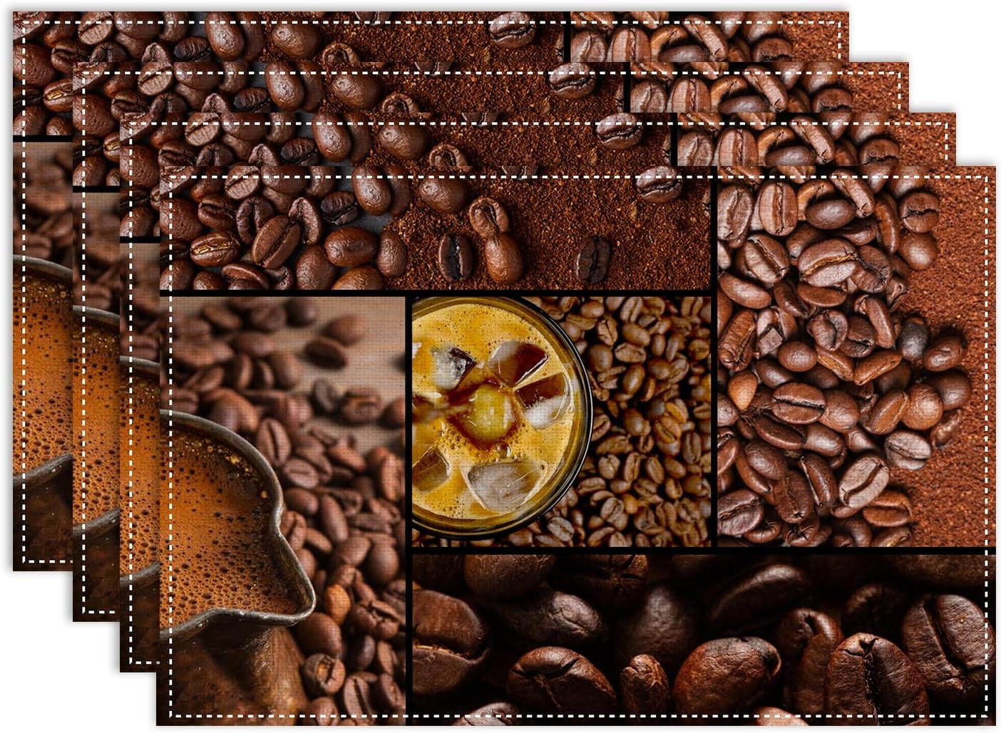 Coffee Theme Placemats Set of 4, 12x18 Inch Brown Farmhouse Retro ...