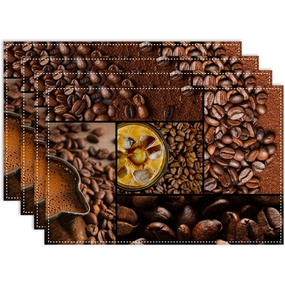 Coffee Theme Placemats Set of 4, 12x18 Inch Brown Farmhouse Retro ...