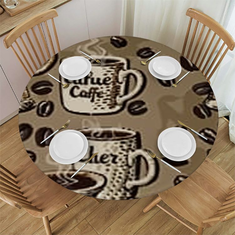 Coffee Theme Round Fitted Table Cover for Dining Tables,Elastic Edged ...
