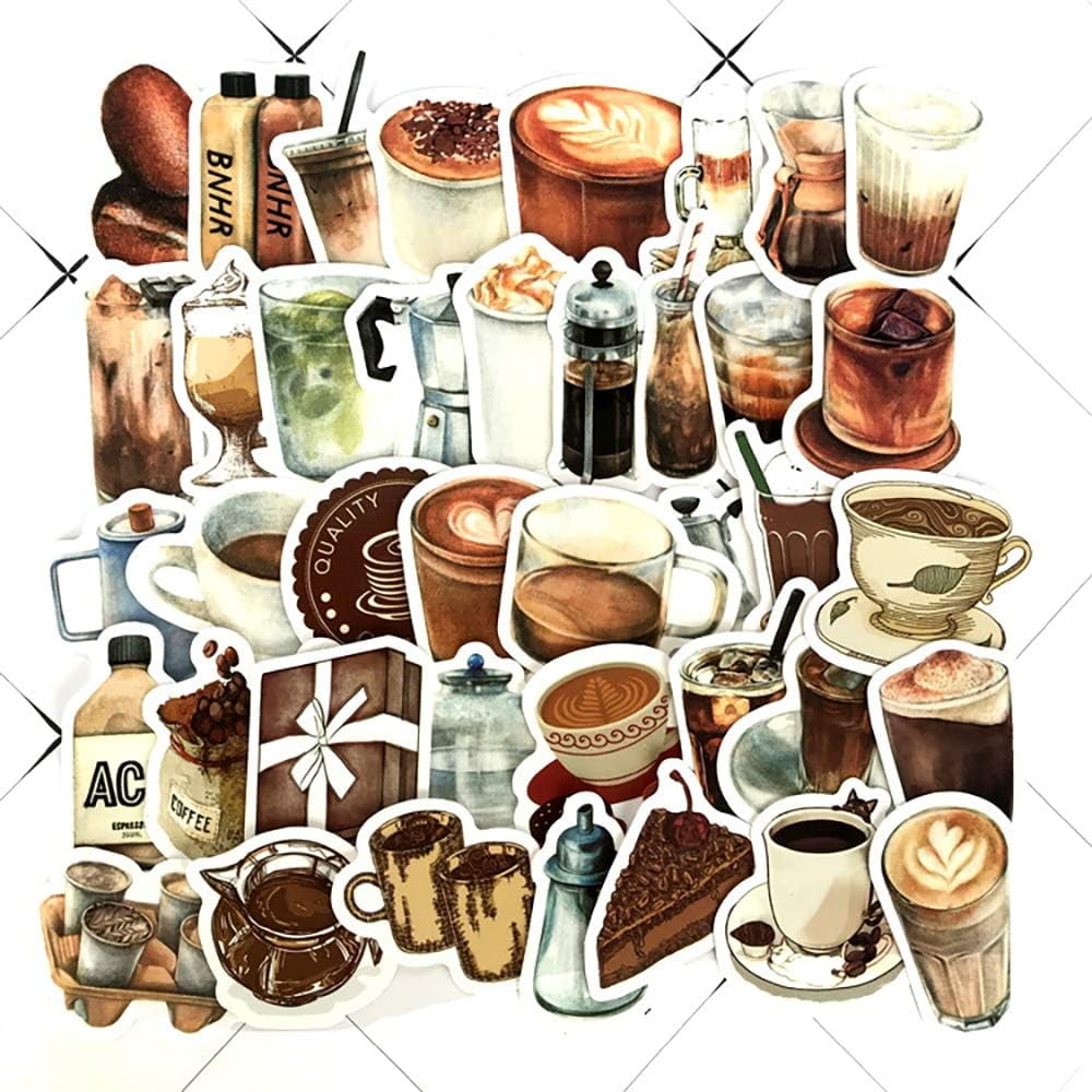 Coffee Theme Scrapbooking Stickers - 40 count Retro Coffee Stickers for ...