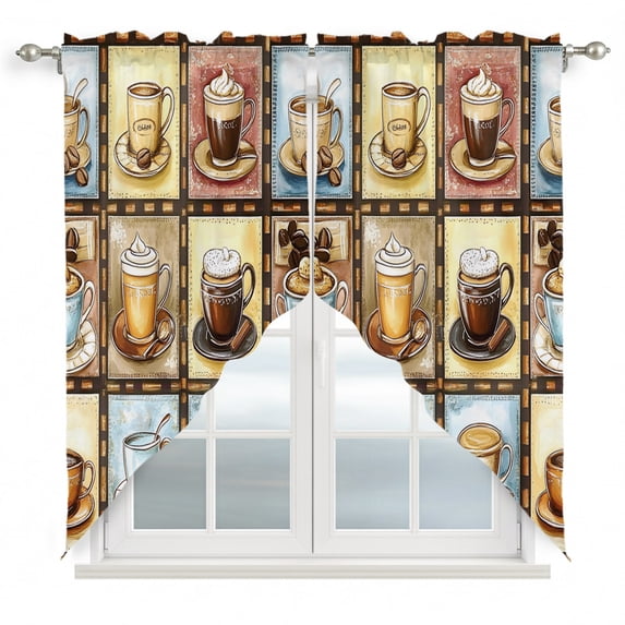Coffee Theme Swag Valances for Windows 36 inches Long, Retro Colorful ...